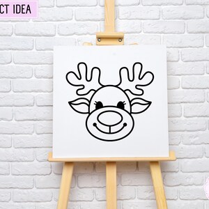 Cute Reindeer Outline SVG, Christmas Deer Line Art SVG, Reindeer Head ...