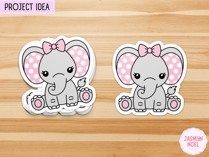 Girl Elephant With Pink Bow SVG, PNG, & DXF - Cute Animal Clipart for ...