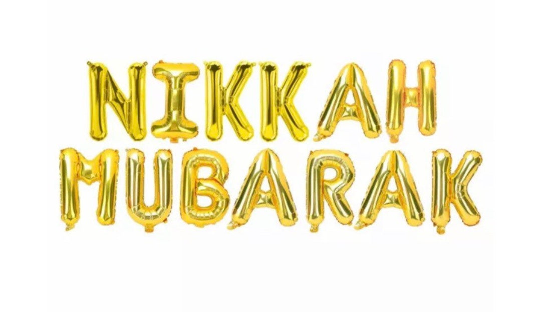 16” 'NIKKAH MUBARAK' Gold Foil Balloons/ Nikkah/ Gold / Shaadi/ Muslim ...