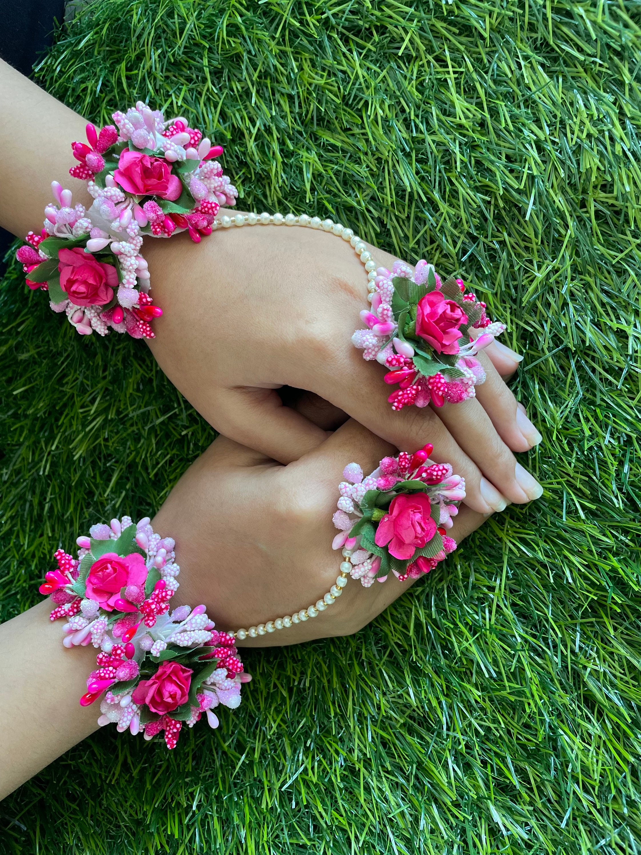 Artificial Hand Gajra Set/ Flower Bracelet/ Floral/ Bridal/ Wedding ...