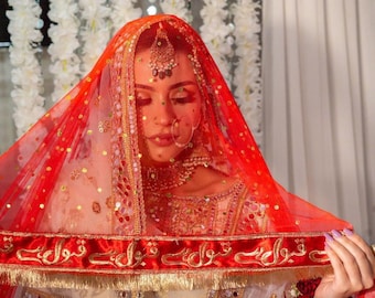 White Nikkah Dupatta,nikkah Mubarak, Bridal Dupatta, Dulhan, Shaadi ...