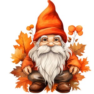 Autumn Cute Gnome JPG Watercolor Fall Garden Gnome Clipart Pumpkin ...