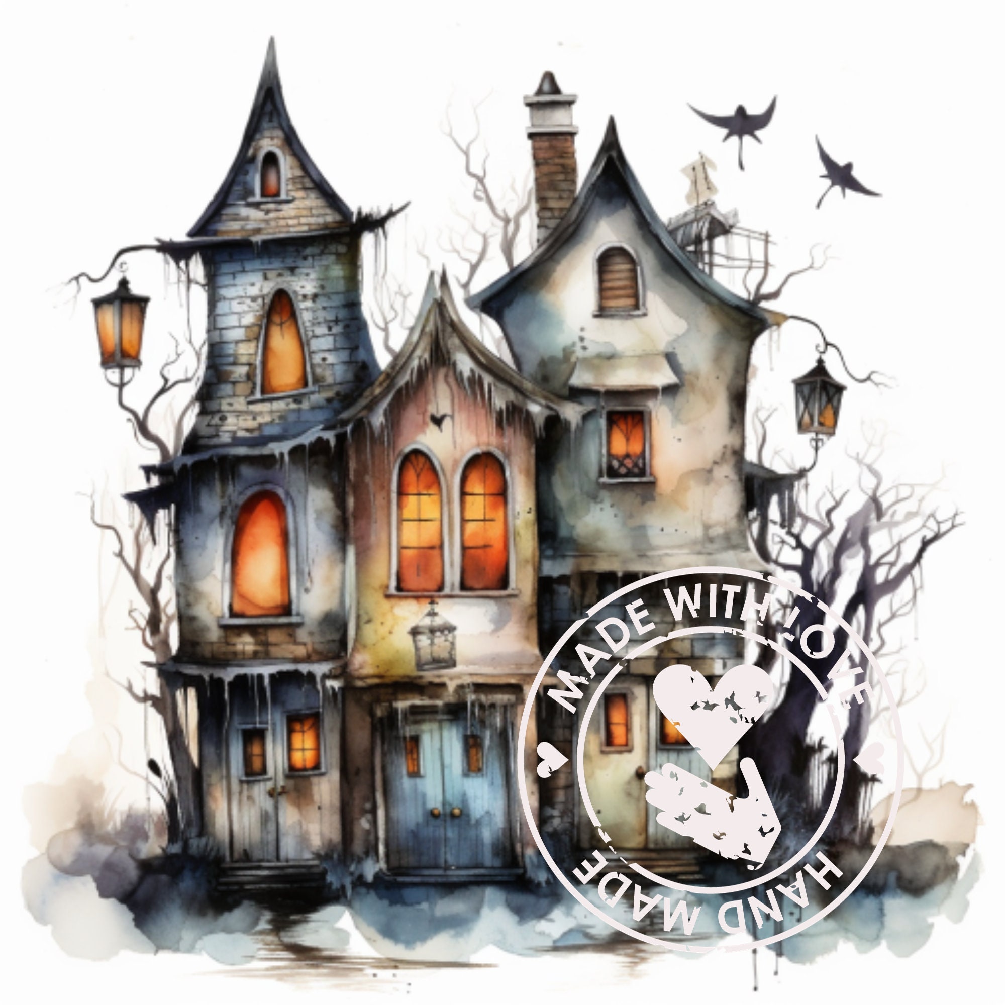 Watercolor Haunted House Clipart: Halloween PNG (digital Download) - Etsy