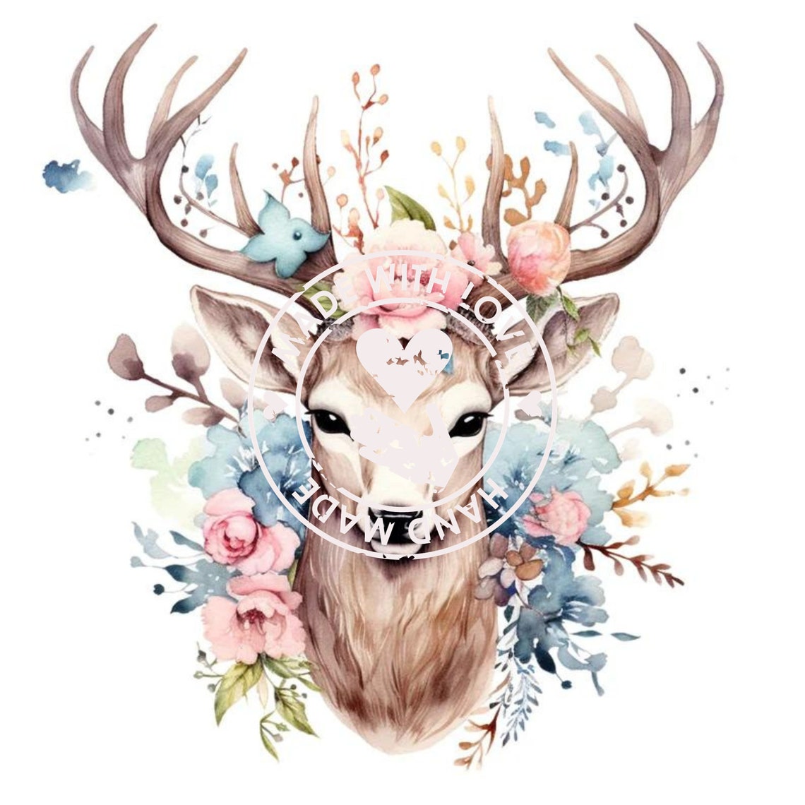 Deer and Flowers Clipart PNG, Deer Png, Boho Cute Fawn Clipart PNG, Boho Deer Clipart, Boho Deer ...