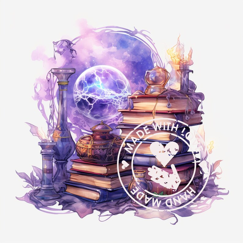 WIZARD BOOKS Png, Watercolor CLIPART Magical, Fantasy Transparent ...