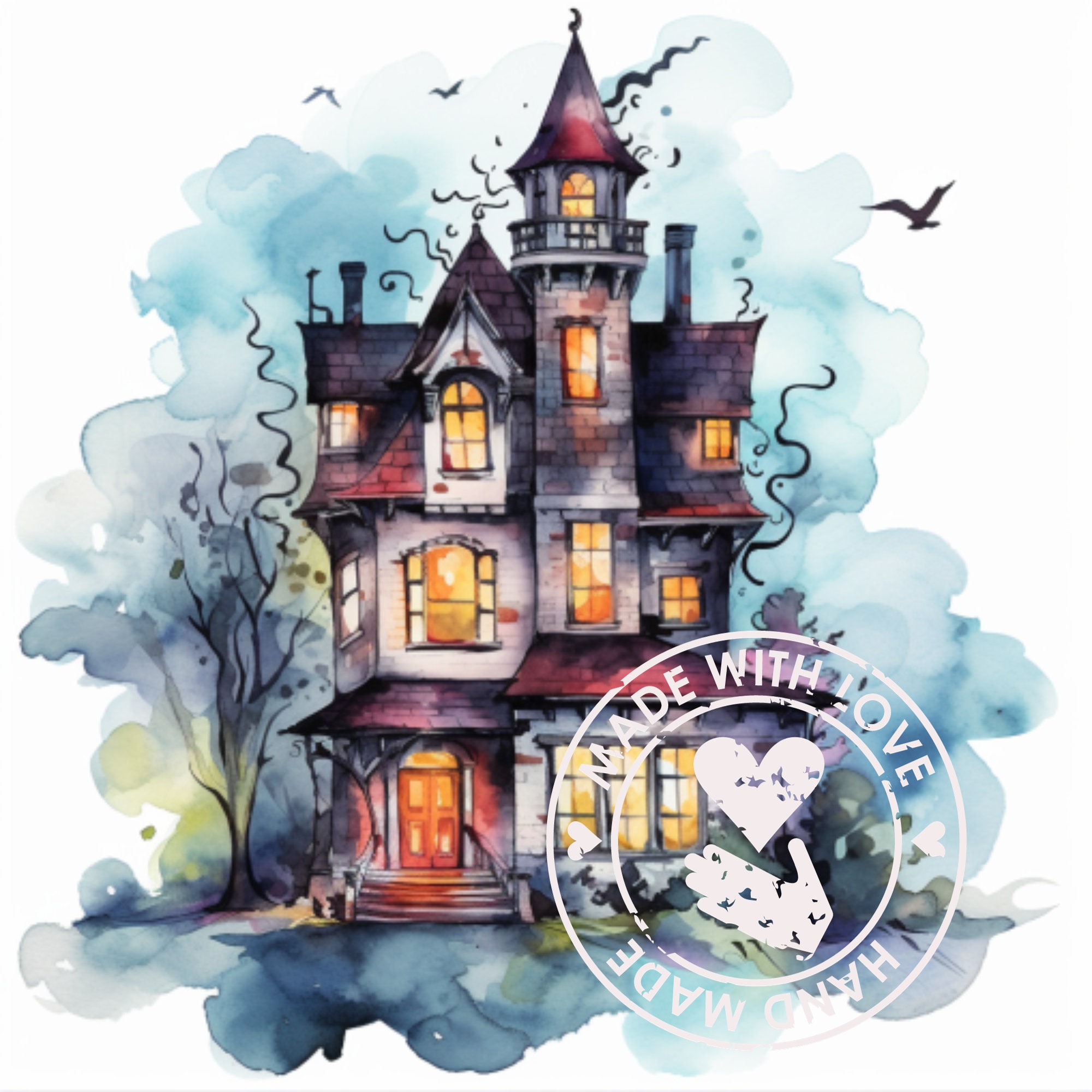 Watercolor Haunted House Clipart: Halloween PNG (digital Download) - Etsy