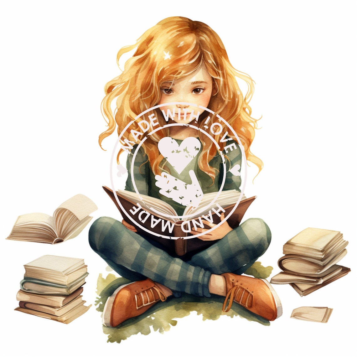 Girl Reading Watercolor Clipart ,jpgs, Student Girl Clipart,girl ...