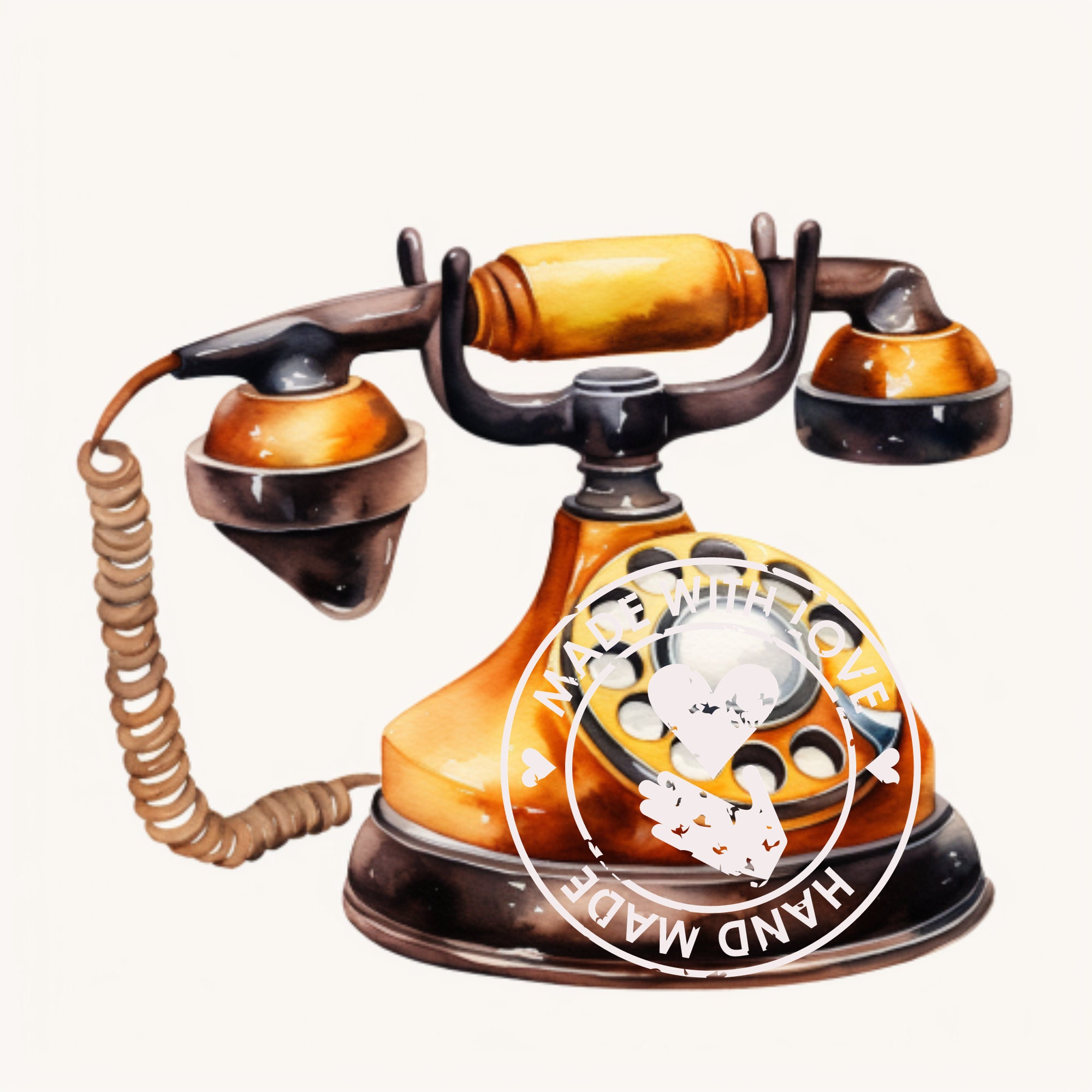 Vintage Phone Watercolor Clipart: Antique PNG Designs (digital Download ...