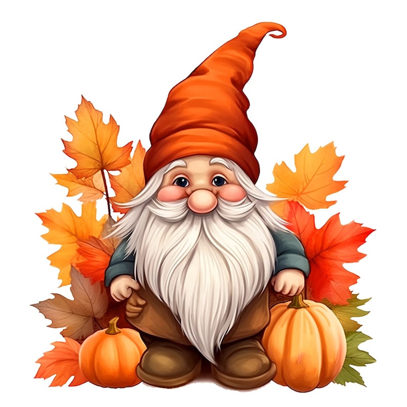 Autumn Cute Gnome JPG Watercolor Fall Garden Gnome Clipart Pumpkin ...