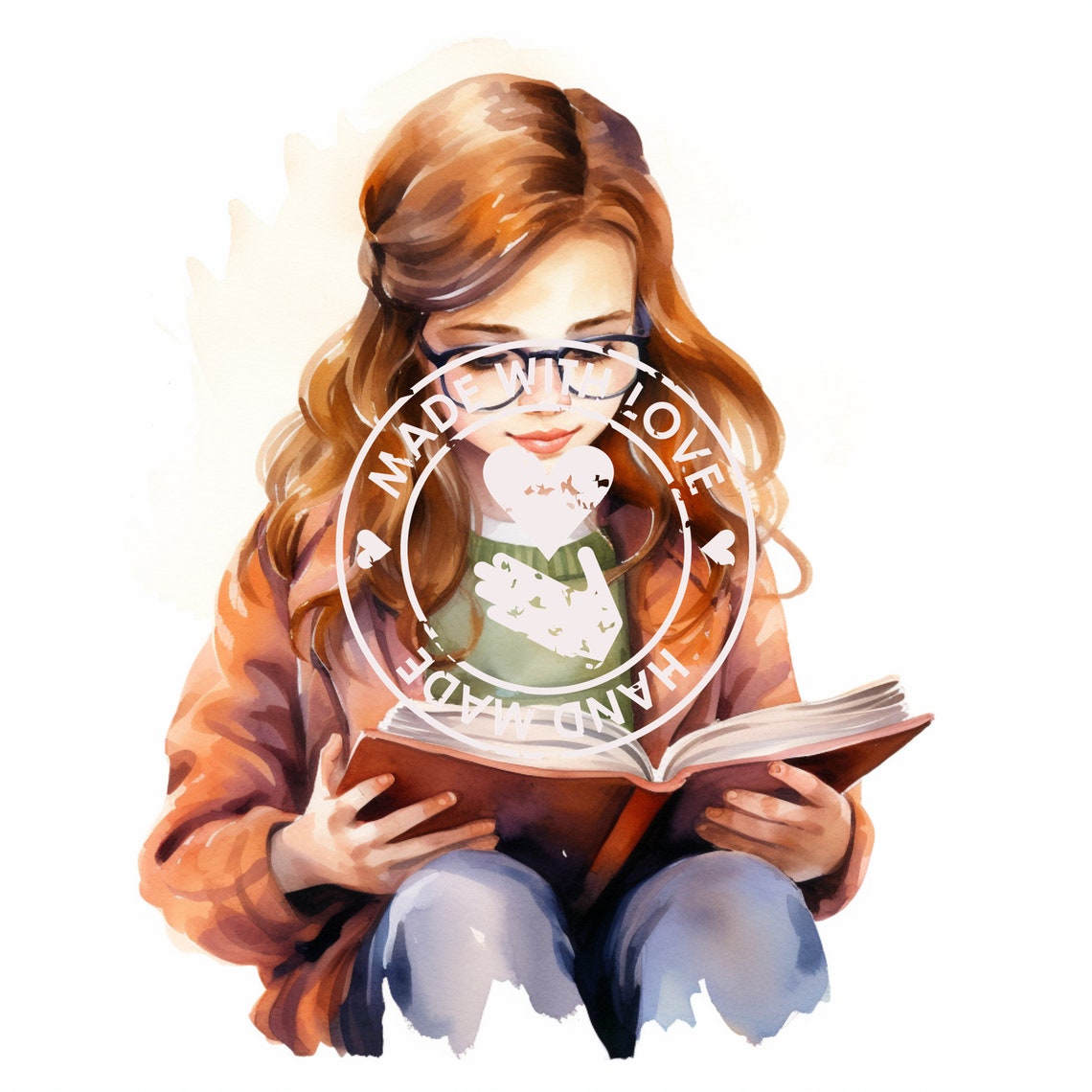 Girl Reading Watercolor Clipart ,jpgs, Student Girl Clipart,girl ...