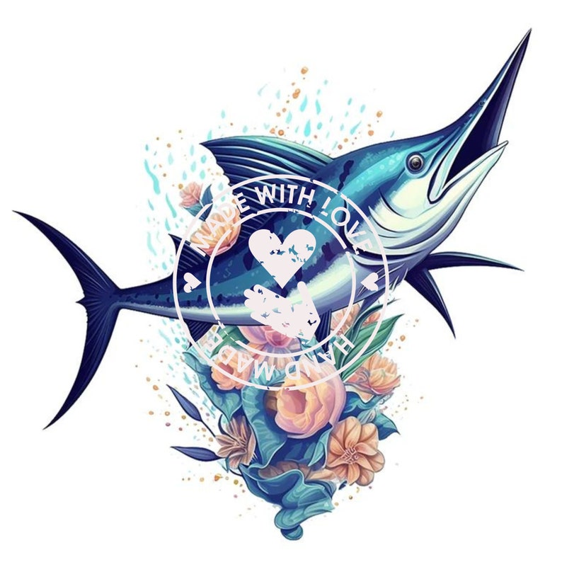 Blue Marlin Watercolor PNG: Fishing Sublimation Art (digital Download ...
