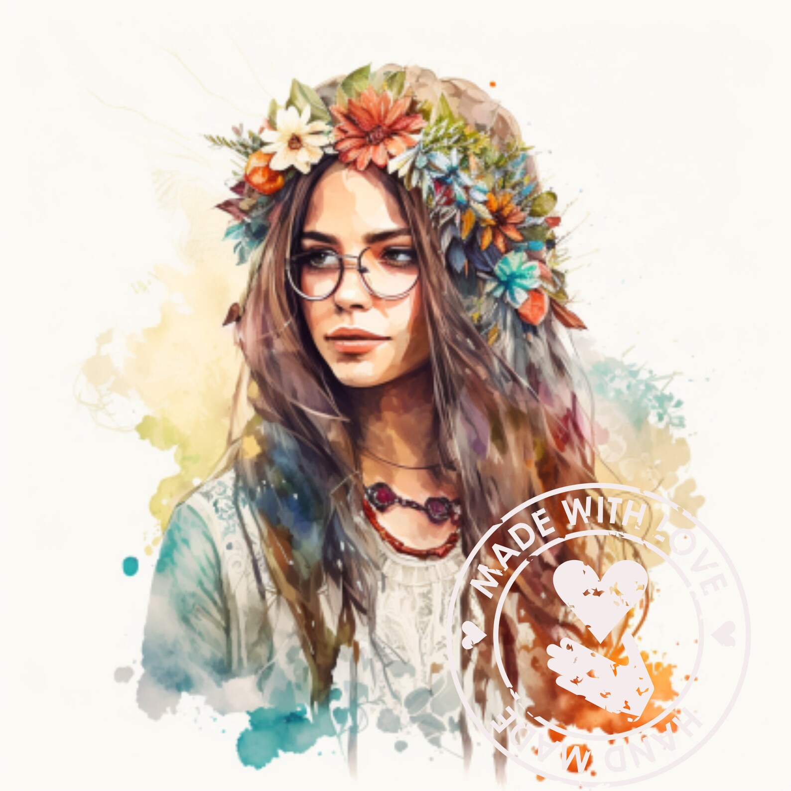 Vintage Hippie Girl PNG , Retro Hippy Graphics, Clipart Bundle ...