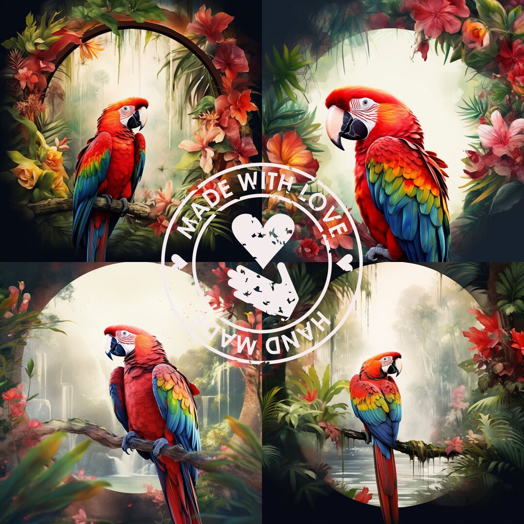 Red Parrot Jungle Frame Clipart - 16 High Quality Jpgs - Digital Paper ...