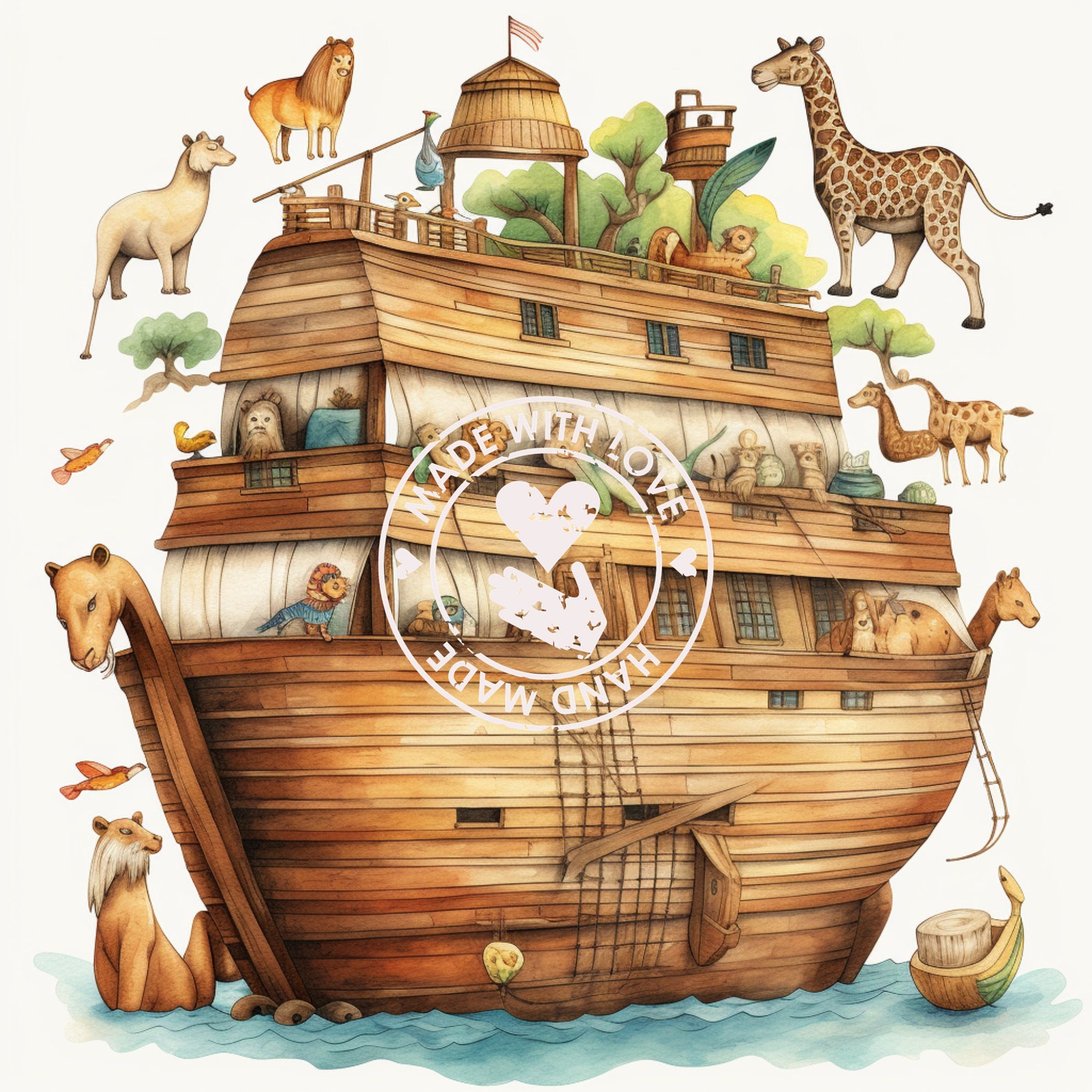 Watercolor Noah's Ark Clipart Bundle: Christian Bible Animals (PNG ...