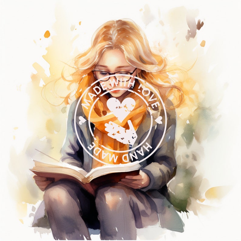 Girl Reading Watercolor Clipart ,jpgs, Student Girl Clipart,girl ...