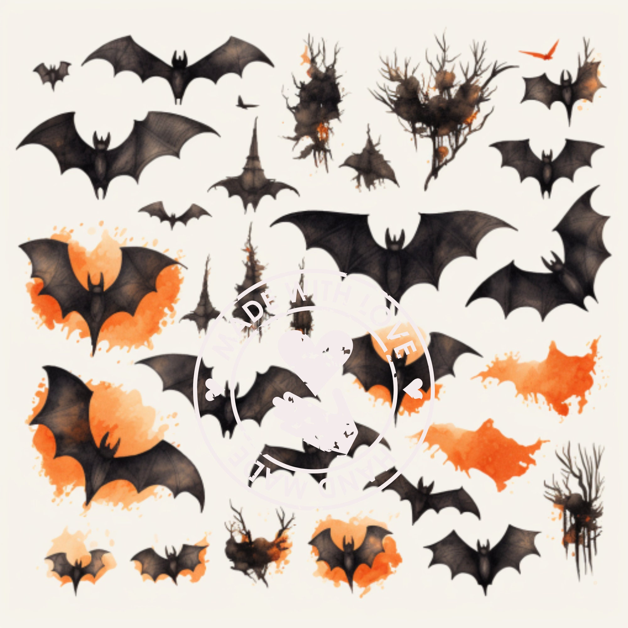 BATS Png 20pc, Water Color CLIPART, HALLOWEEN Decoration Png, Digital ...