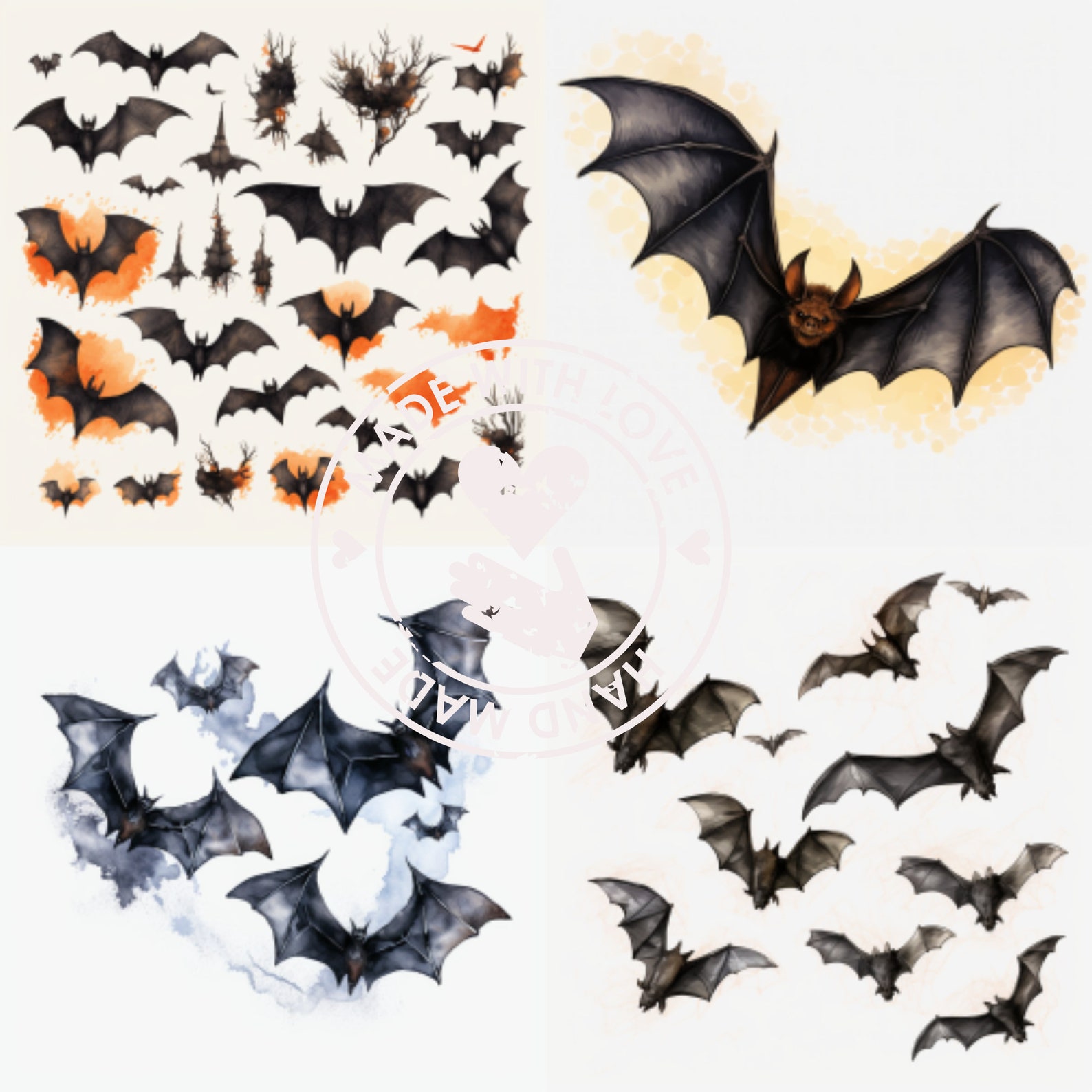 BATS Png 20pc, Water Color CLIPART, HALLOWEEN Decoration Png, Digital ...