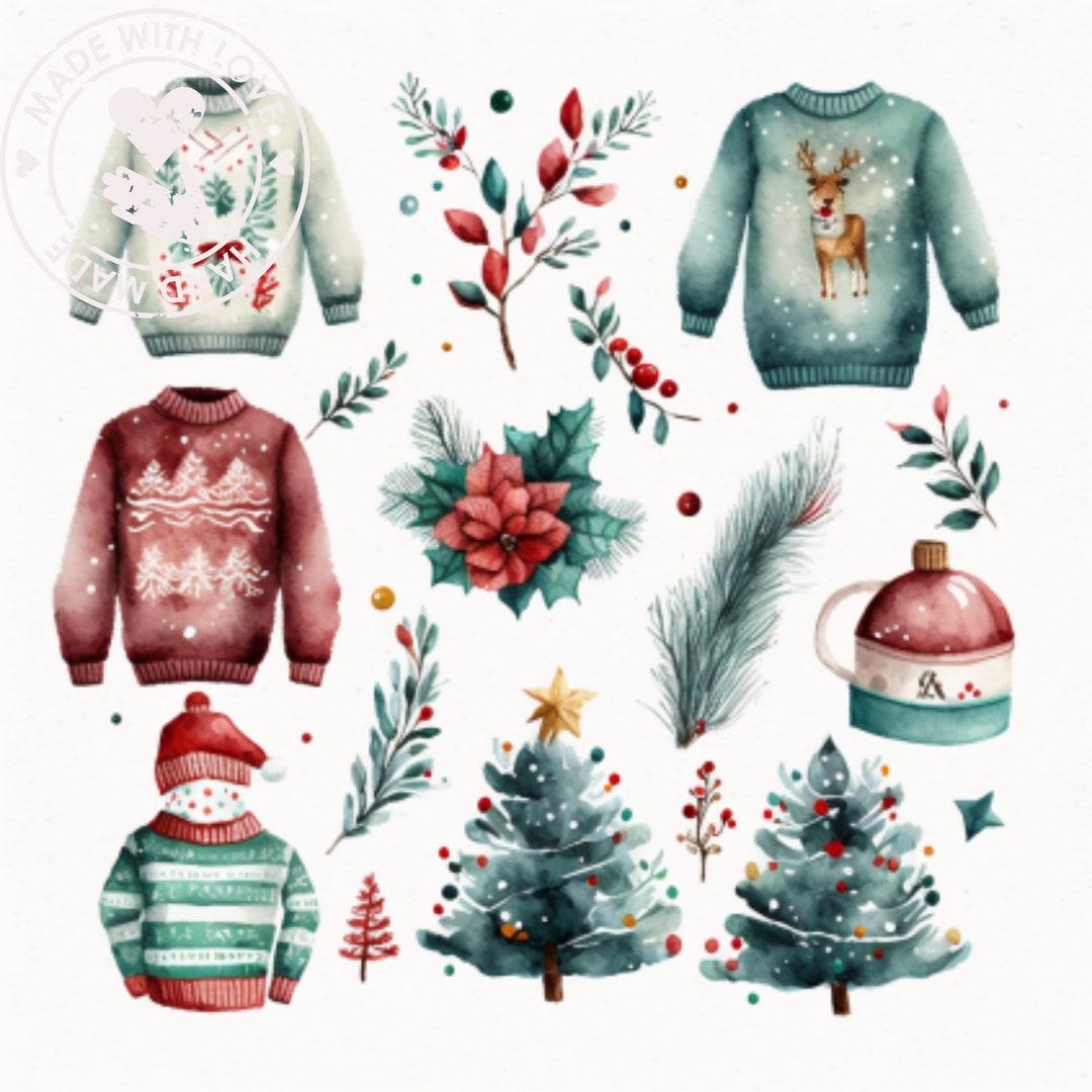Watercolor Christmas Jumper Clipart ,PNG,, Christmas Jumper Clipart ...