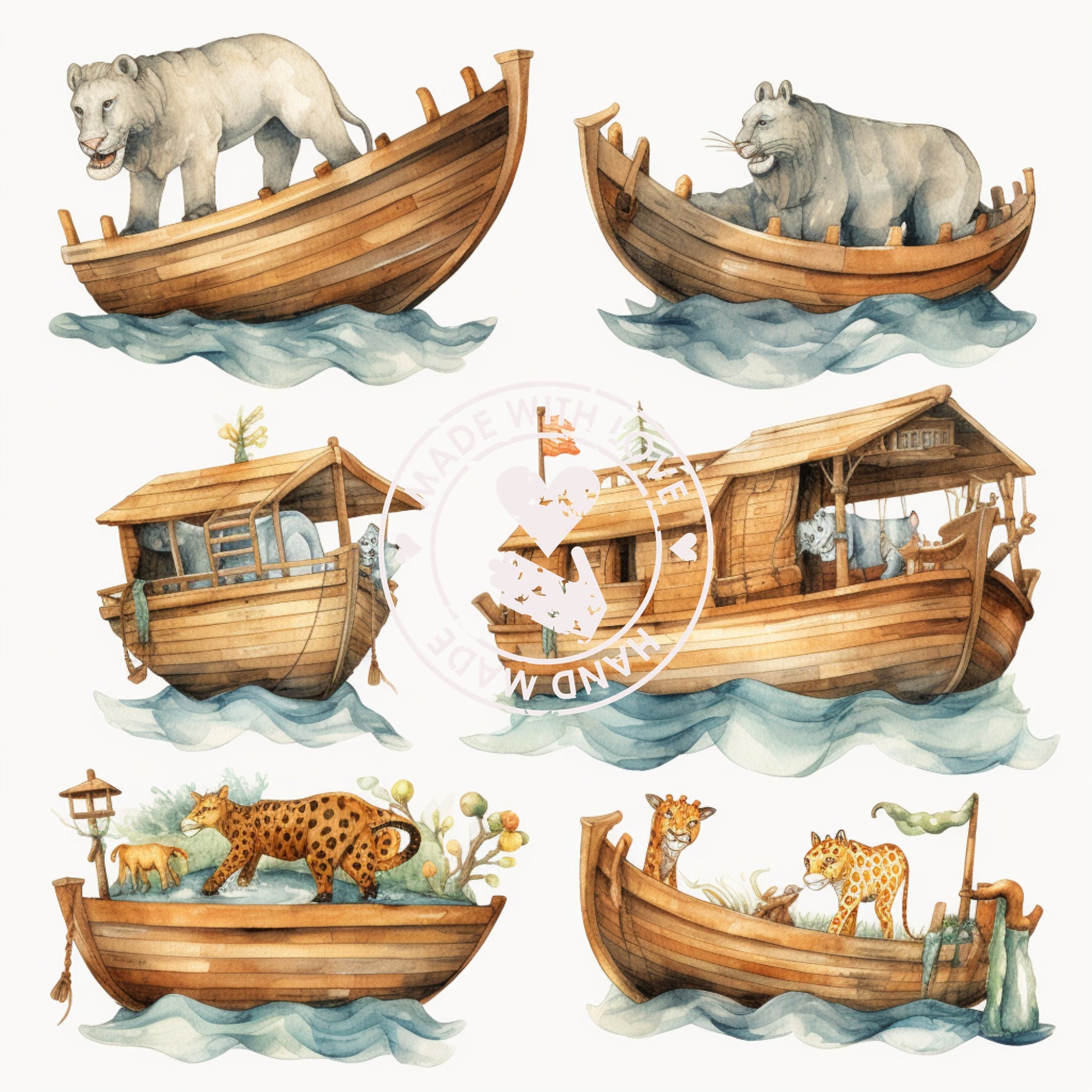 Noah's Ark Clipart PNG, Watercolor Bundle, Christian Clipart Set, Noah ...