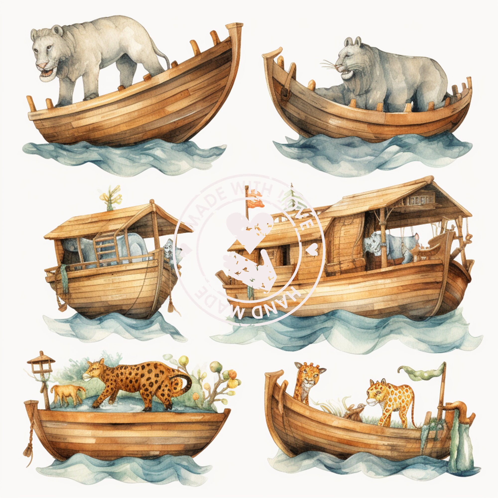 Watercolor Noah's Ark Clipart Bundle: Christian Bible Animals (PNG ...