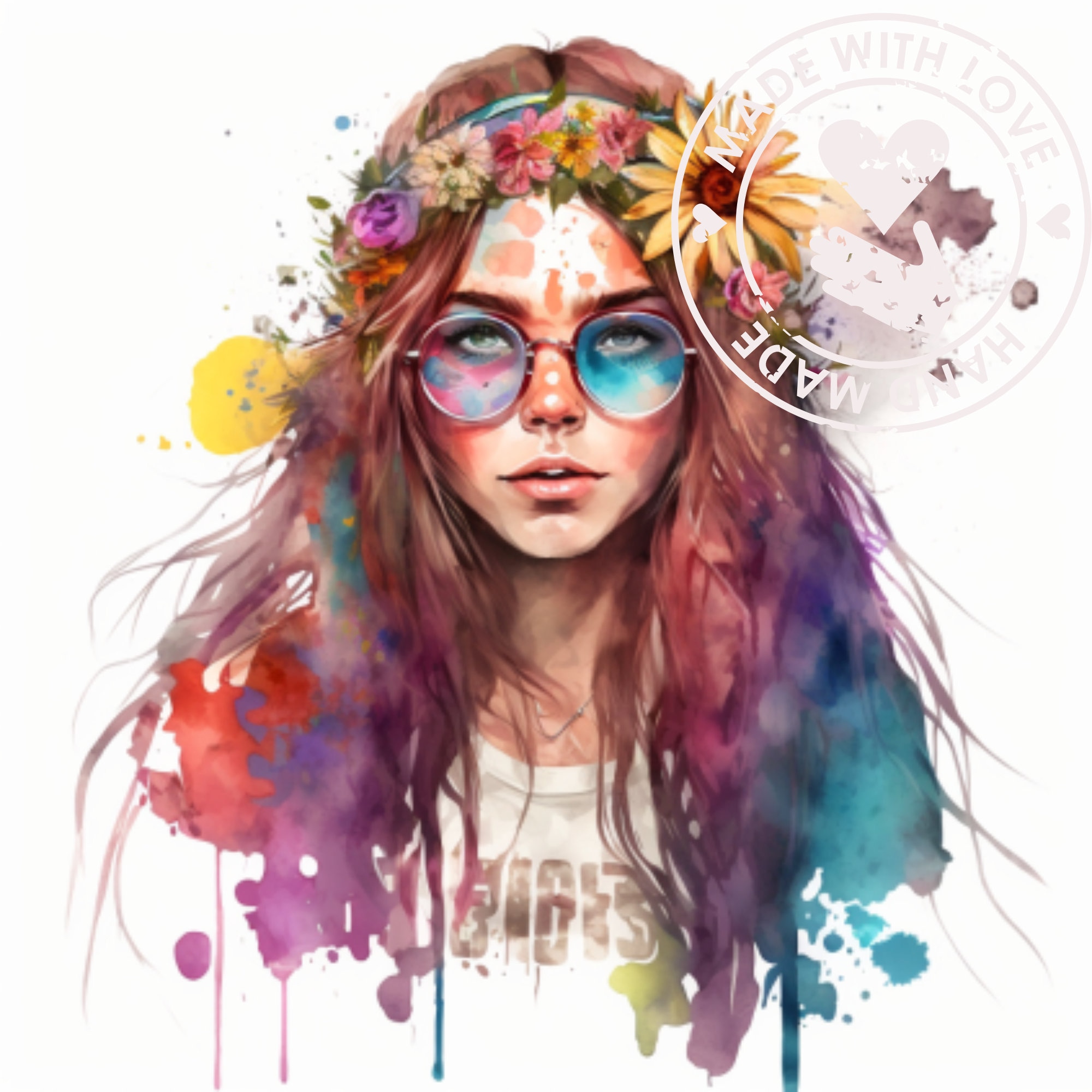 Vintage Hippie Girl PNG , Retro Hippy Graphics, Clipart Bundle ...