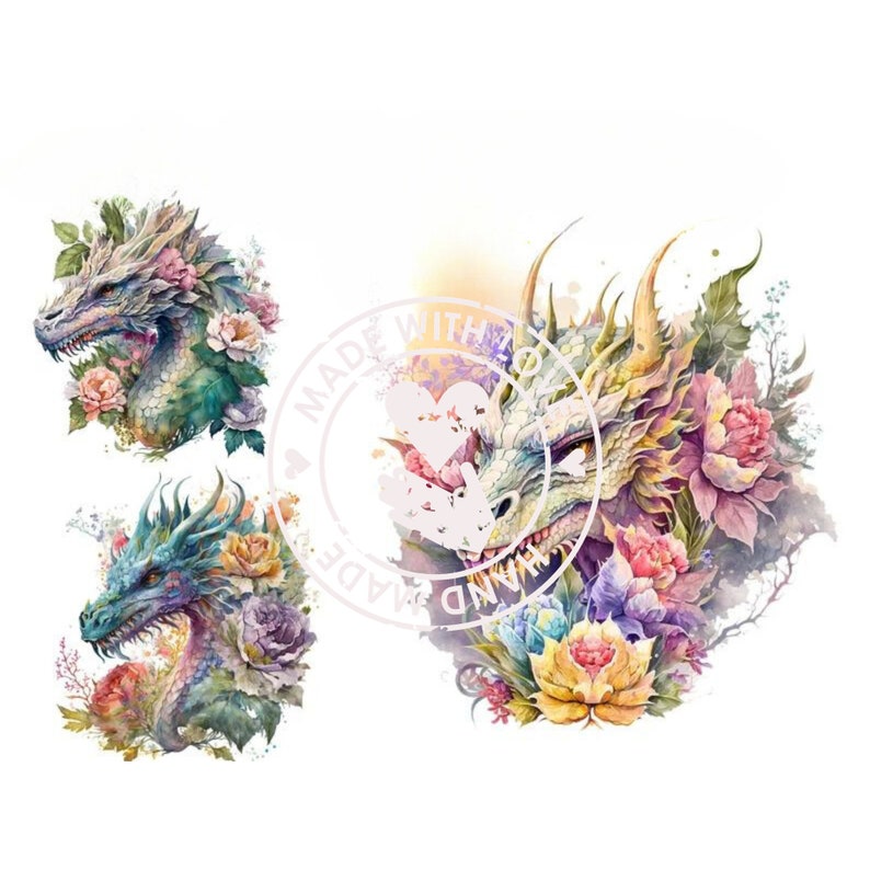 Floral Dragon Clipart, Dragon Clipart, Jpgs, Commercial Use, Digital ...