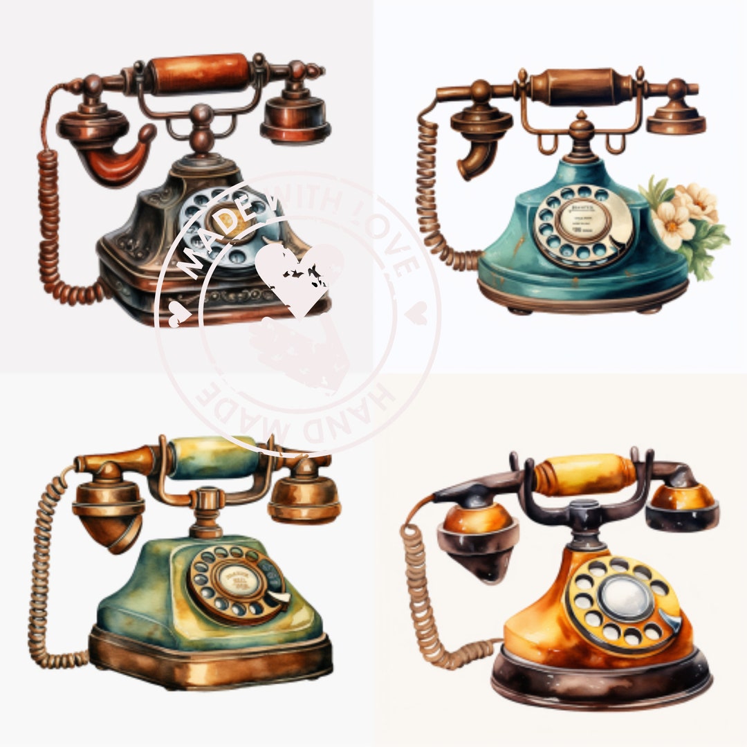 Vintage Phone Watercolor Clipart: Antique PNG Designs (digital Download ...
