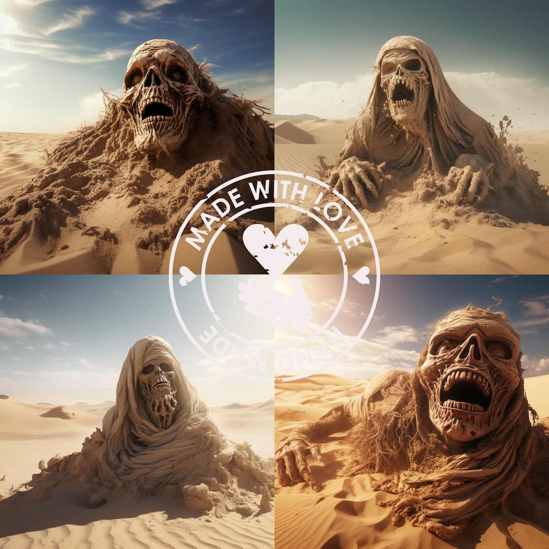 Sand Monster, Mummy Coming Out of the Ground, Enchanted Desert, Skull ...