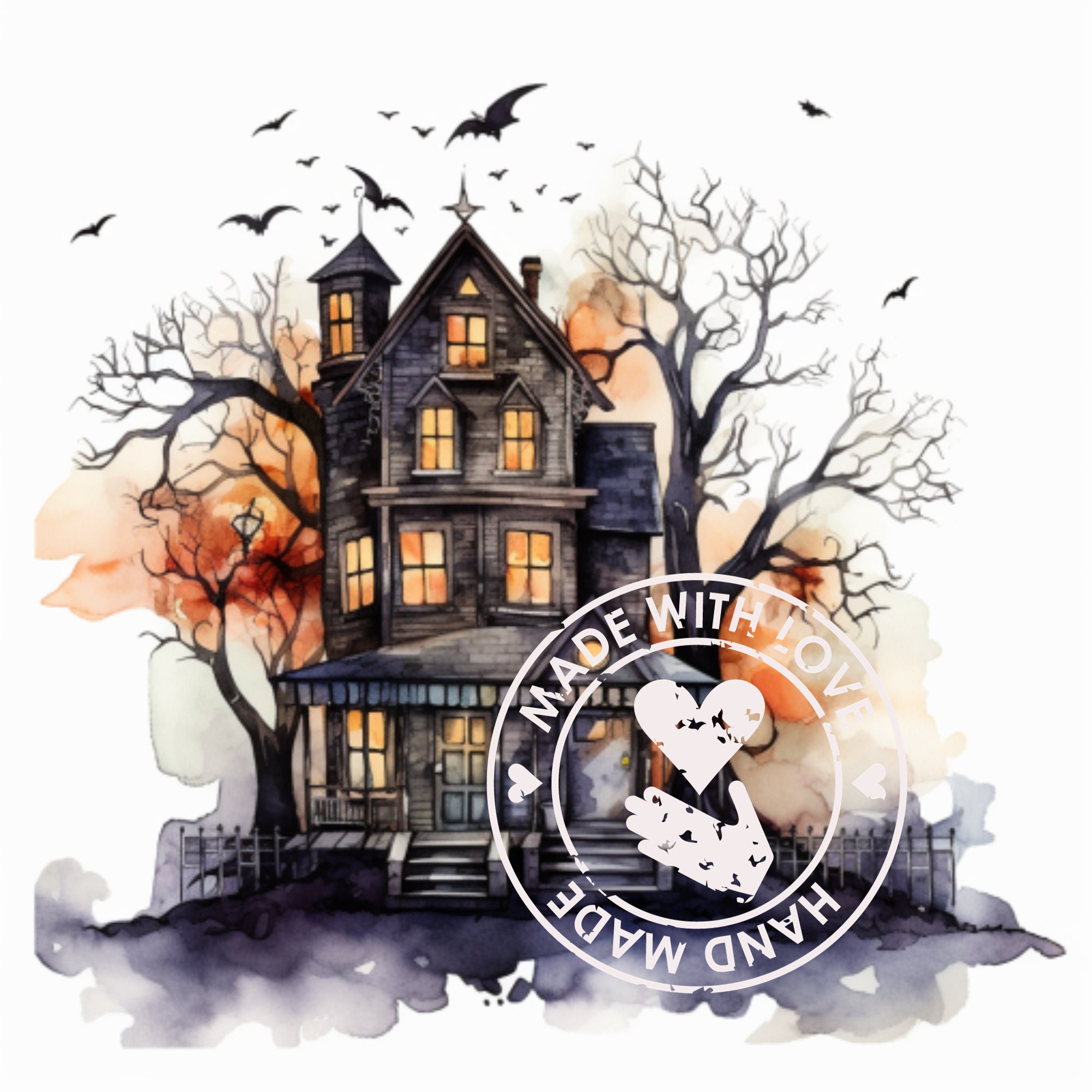 Watercolor Haunted House Clipart: Halloween PNG (digital Download) - Etsy