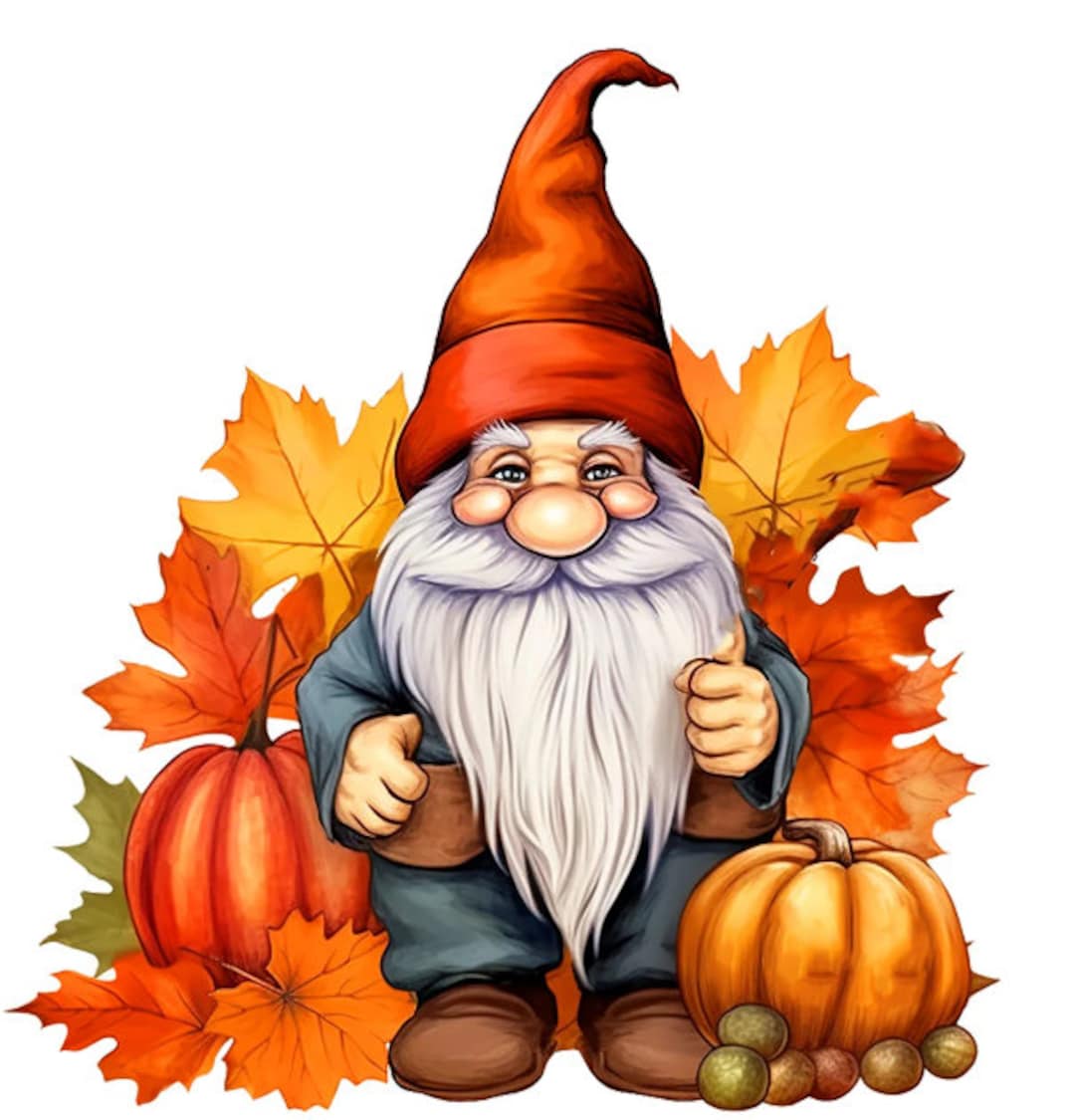 Autumn Cute Gnome JPG Watercolor Fall Garden Gnome Clipart Pumpkin ...