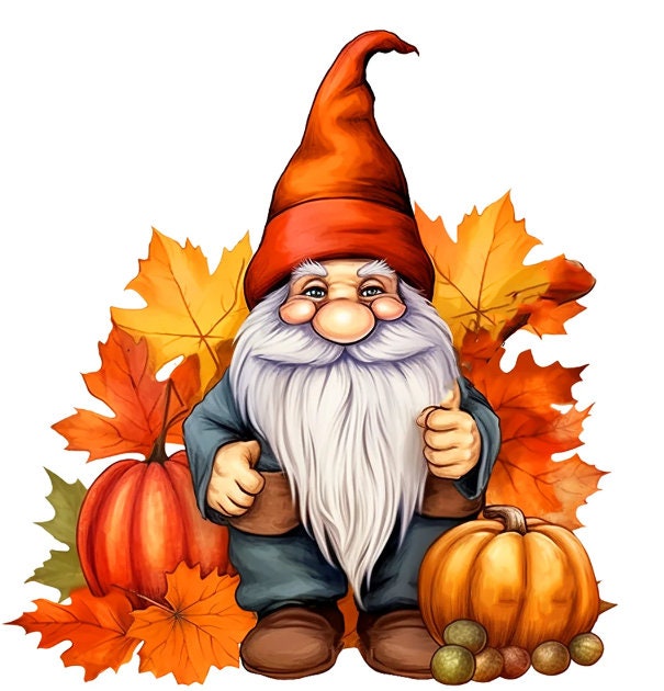 Autumn Cute Gnome JPG Watercolor Fall Garden Gnome Clipart Pumpkin ...