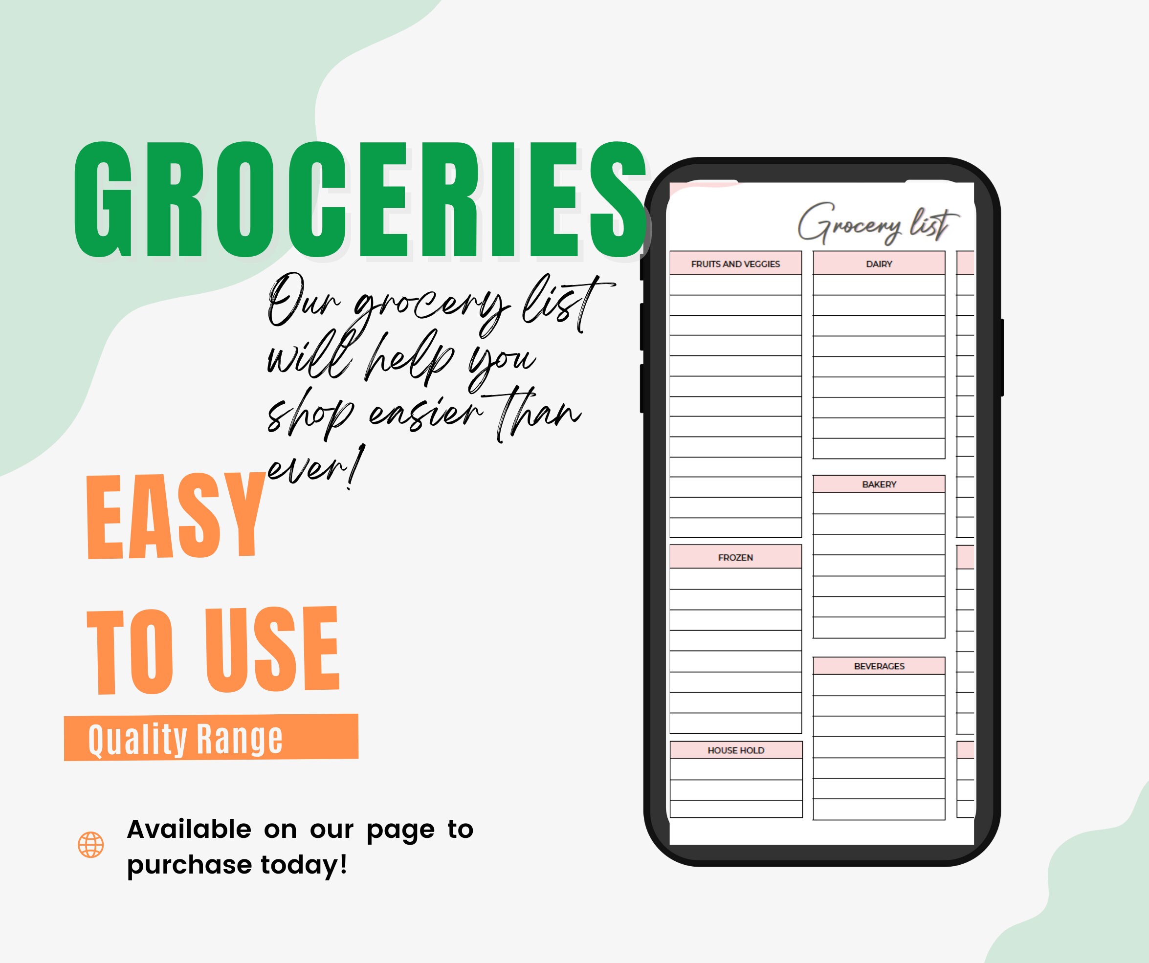 Digital Grocery List Template - Make Shopping a Breeze With Our Easy-to ...