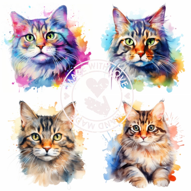 Watercolor Cats Clipart - Designs - Digital Download Commercial Use ...
