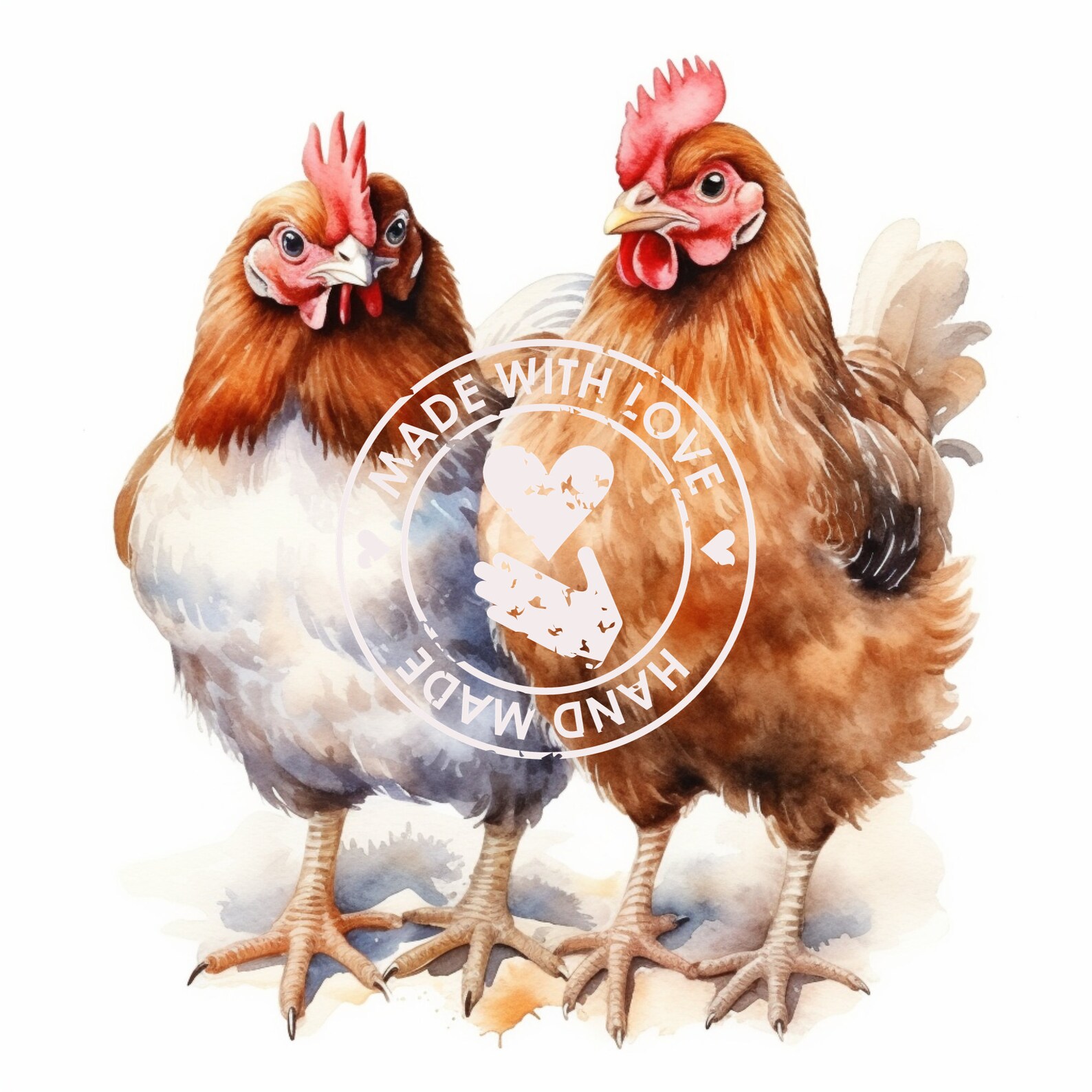 Watercolor Chicken , Cute Chickens and Chicks, Farm Animal , High ...