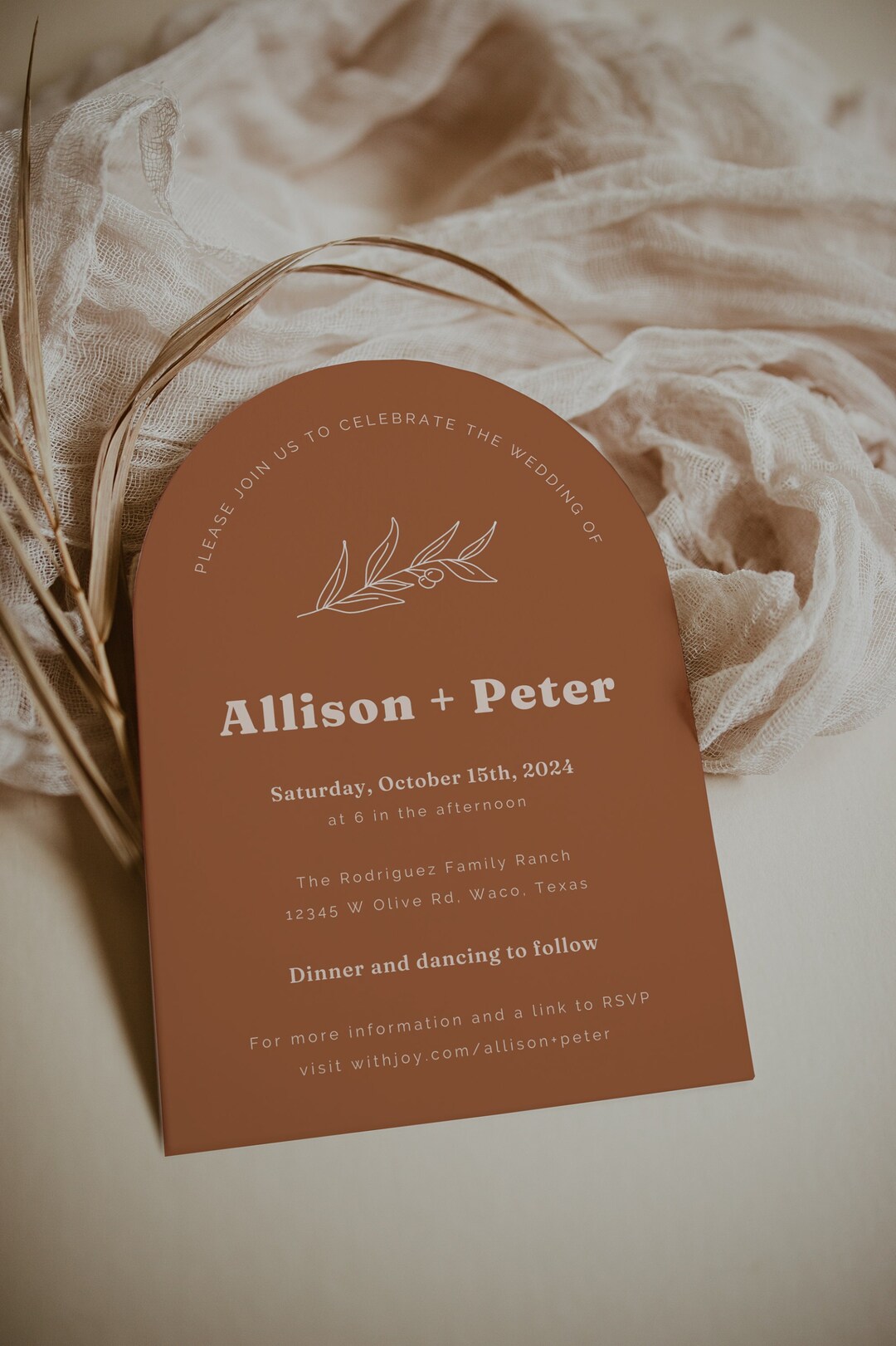 SIENNE Terracotta Wedding Invitation | Boho Wedding Invitation | Arch ...