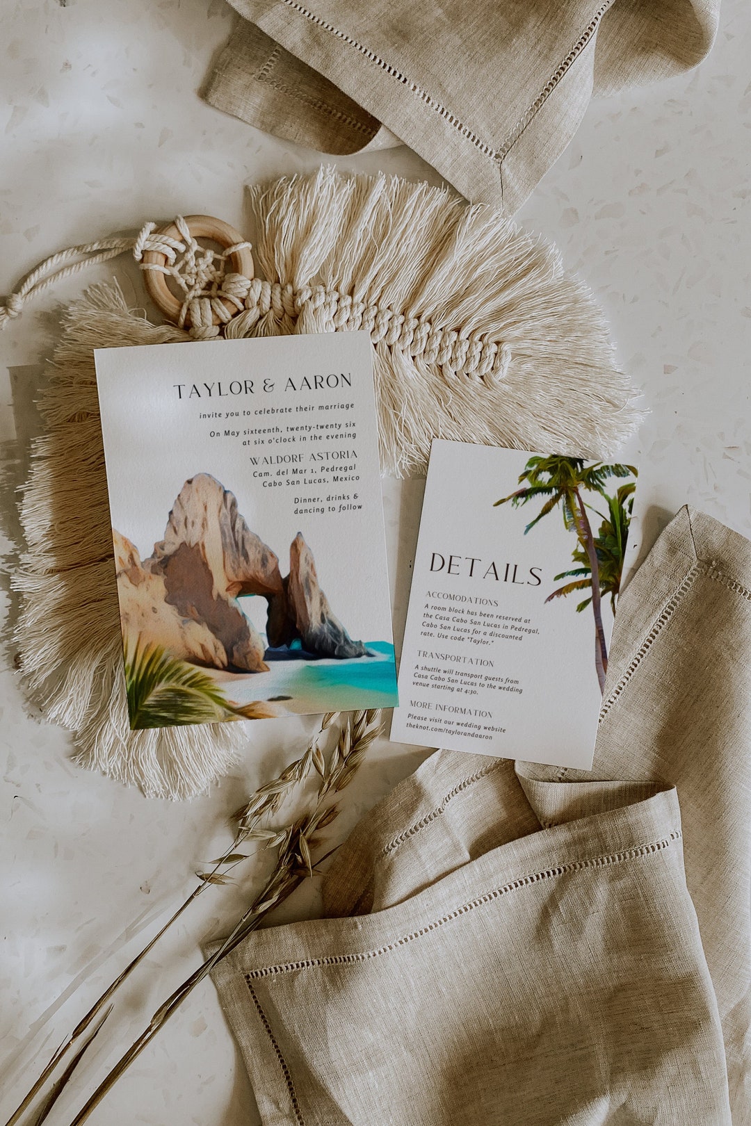PAOLA Cabo Wedding Invitation | Cabo San Lucas Elopement Invitation ...