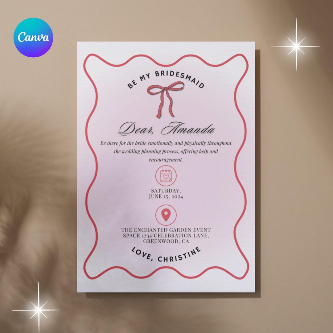 Bridesmaid Proposal Digital Invitation Be My Bridesmaid Canva Template ...