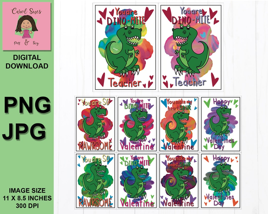Dinosaur Printable Valentines Day Cards for Kids With Teacher - Etsy