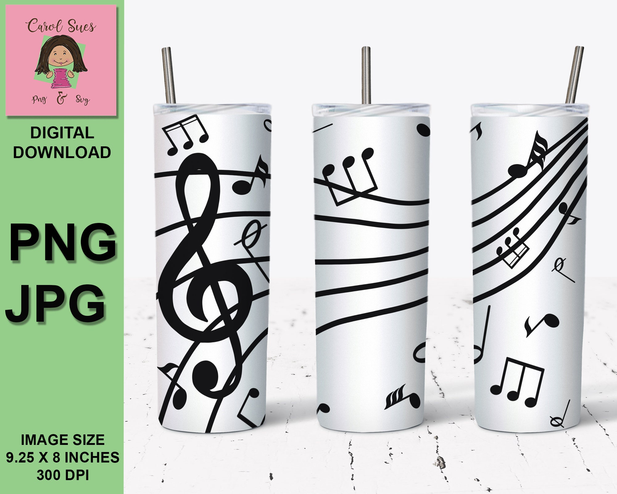 Music Notes Tumbler Png Files for Sublimation Designs Downloads, 20 Oz ...