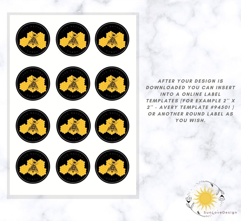 Circle Honey Bee Label Template | Jar Label/ Sticker Template ...