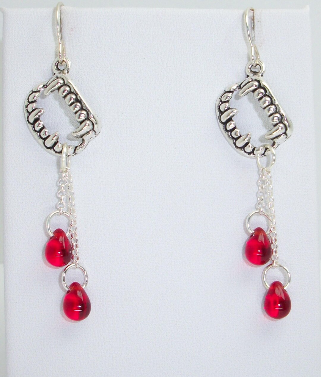 Vampire Teeth Earrings, Vampire Red Blood Drops Earrings, Sterling ...