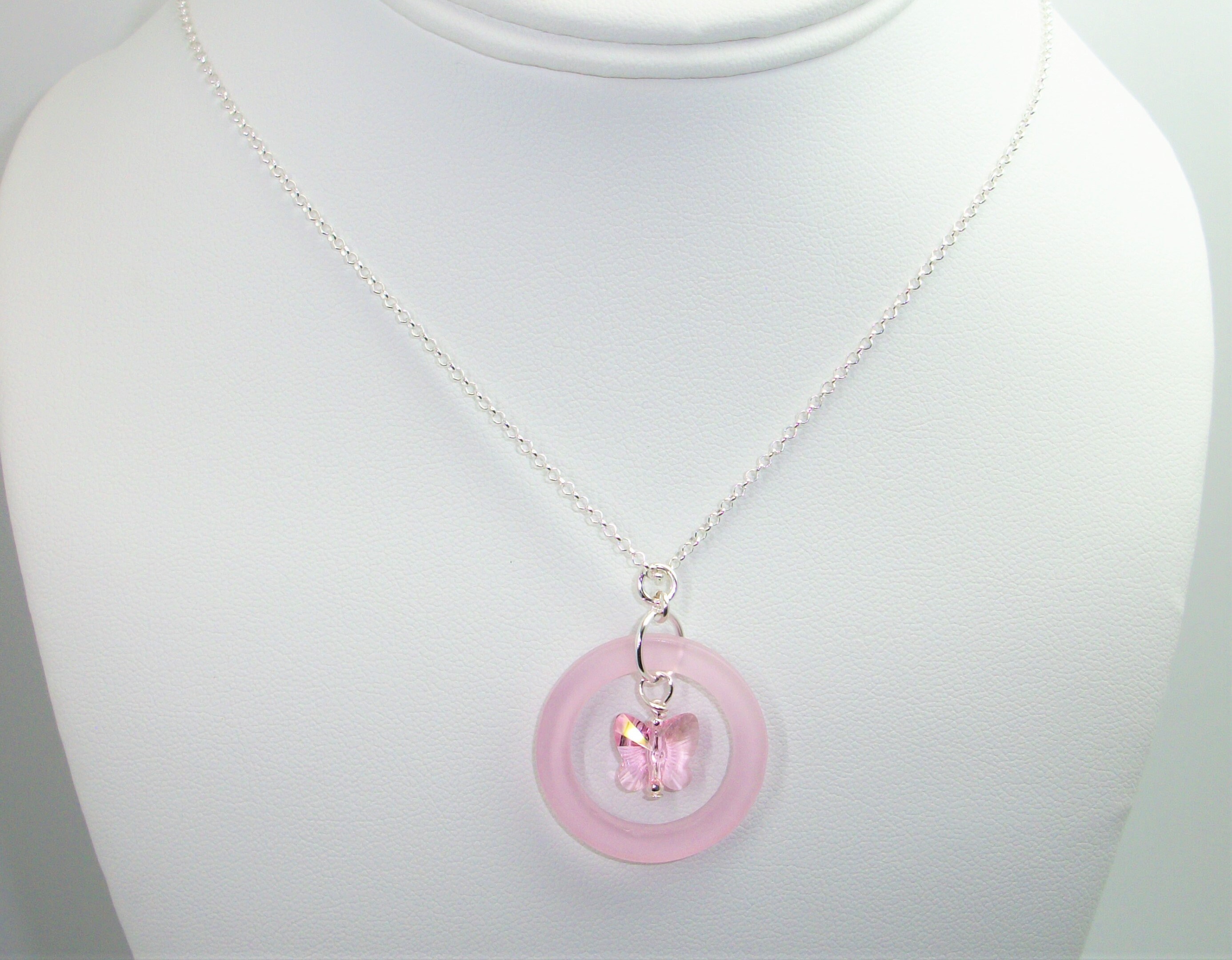 Swarovski Pink Crystal Butterfly Necklace Pink Sea Glass - Etsy