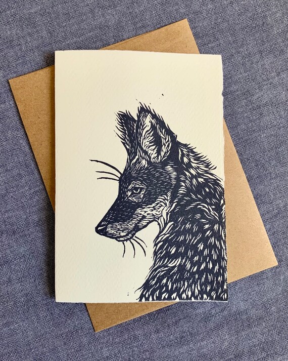 Coyote Linocut Greeting Card - Etsy