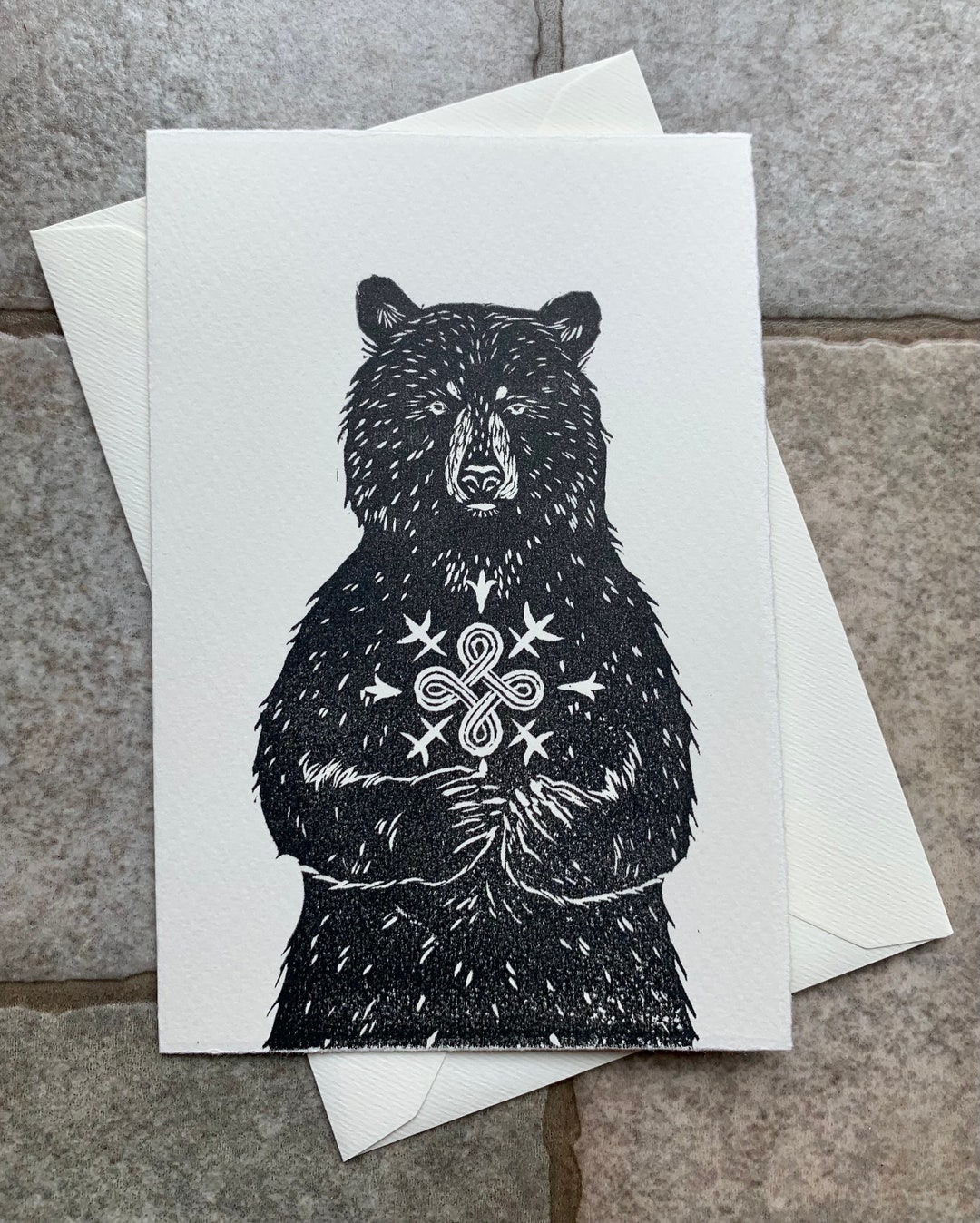 Hannunvaakuna Bear Linocut Greeting Card - Etsy