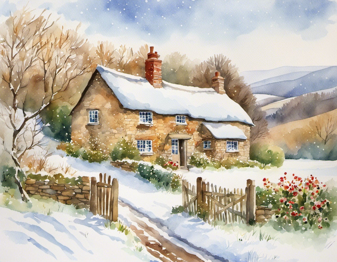 Printable Wall Art Country Cottage 3 Watercolor, , Frame TV, Printable ...