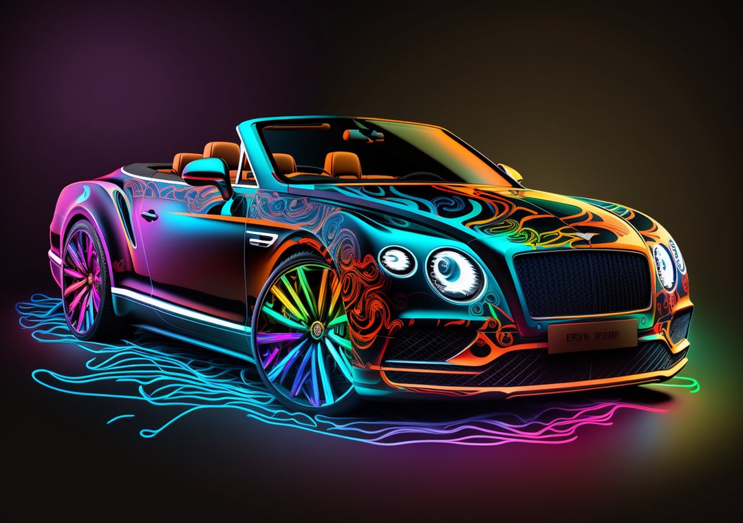 Car Lovers Printable Wall Art Bentley GTC Colorful Neon 4k Ai Abstract ...