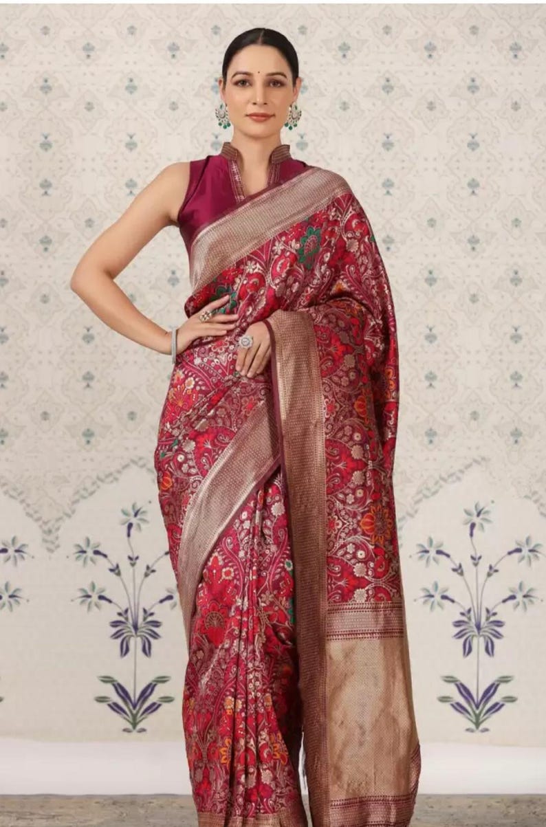 Pure Silk Modest Saree – Traditional Indian Ethnic Drape for Women ...