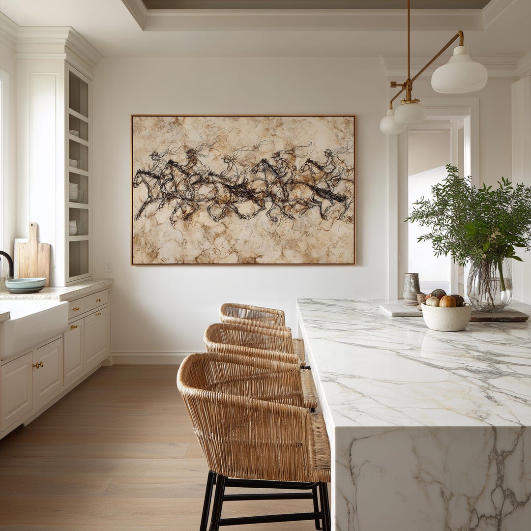 Galloping Horse Wall Art, Abstract Western Riders Painting on Neutral ...