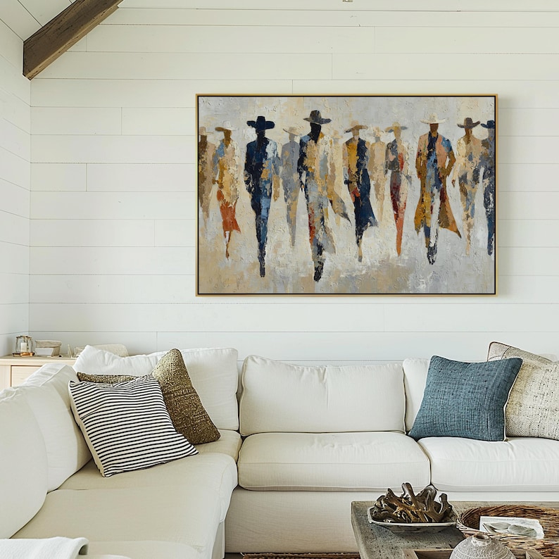 Cowboy Wall Art, Abstract Western Figures Painting on Neutral Canvas ...