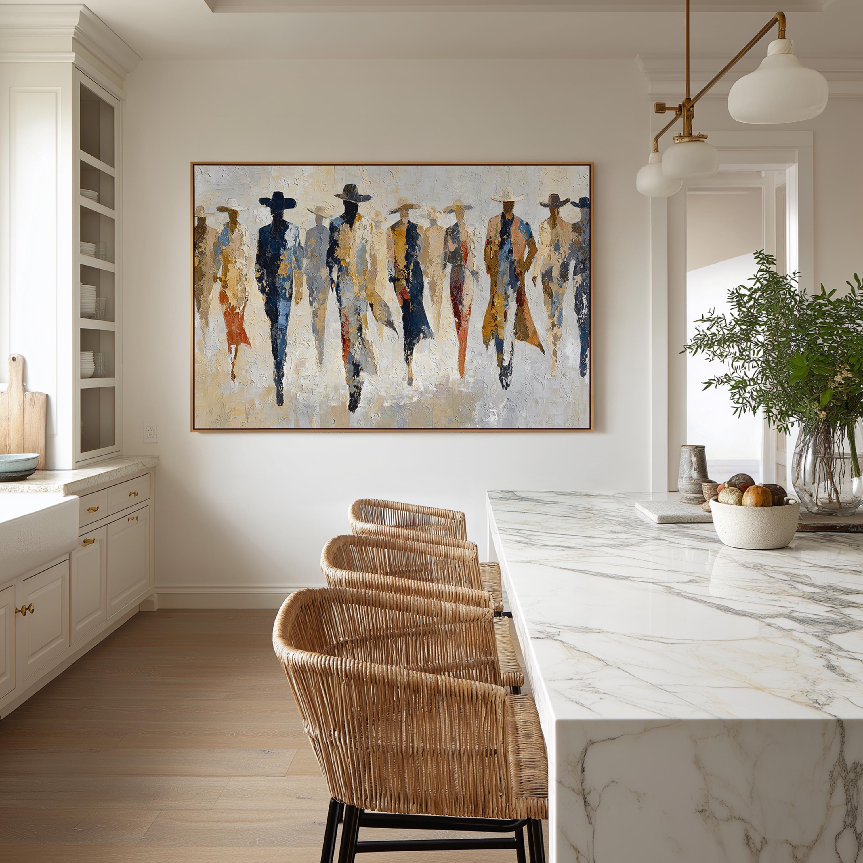 Cowboy Wall Art, Abstract Western Figures Painting on Neutral Canvas ...